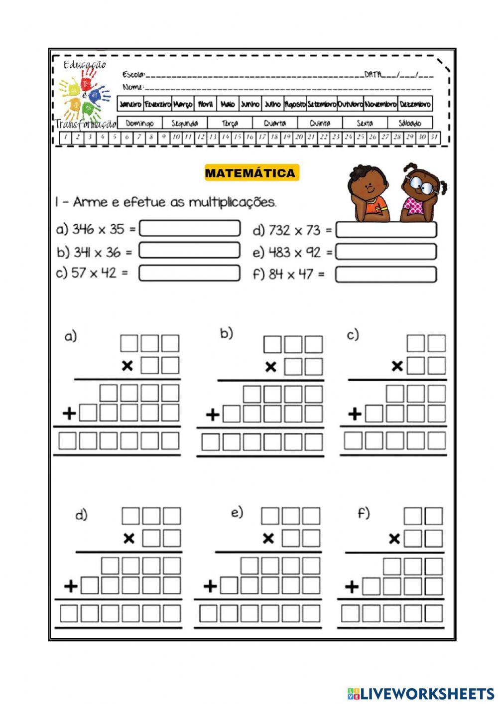 31 Atividades de multiplicação para imprimir - 3º ou 4º ano