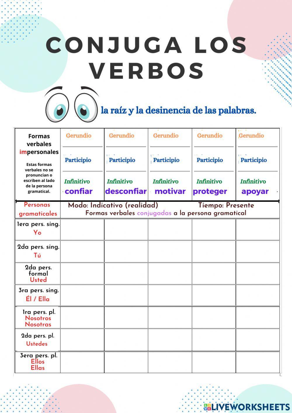 Conjuga los verbos1 worksheet | Live Worksheets