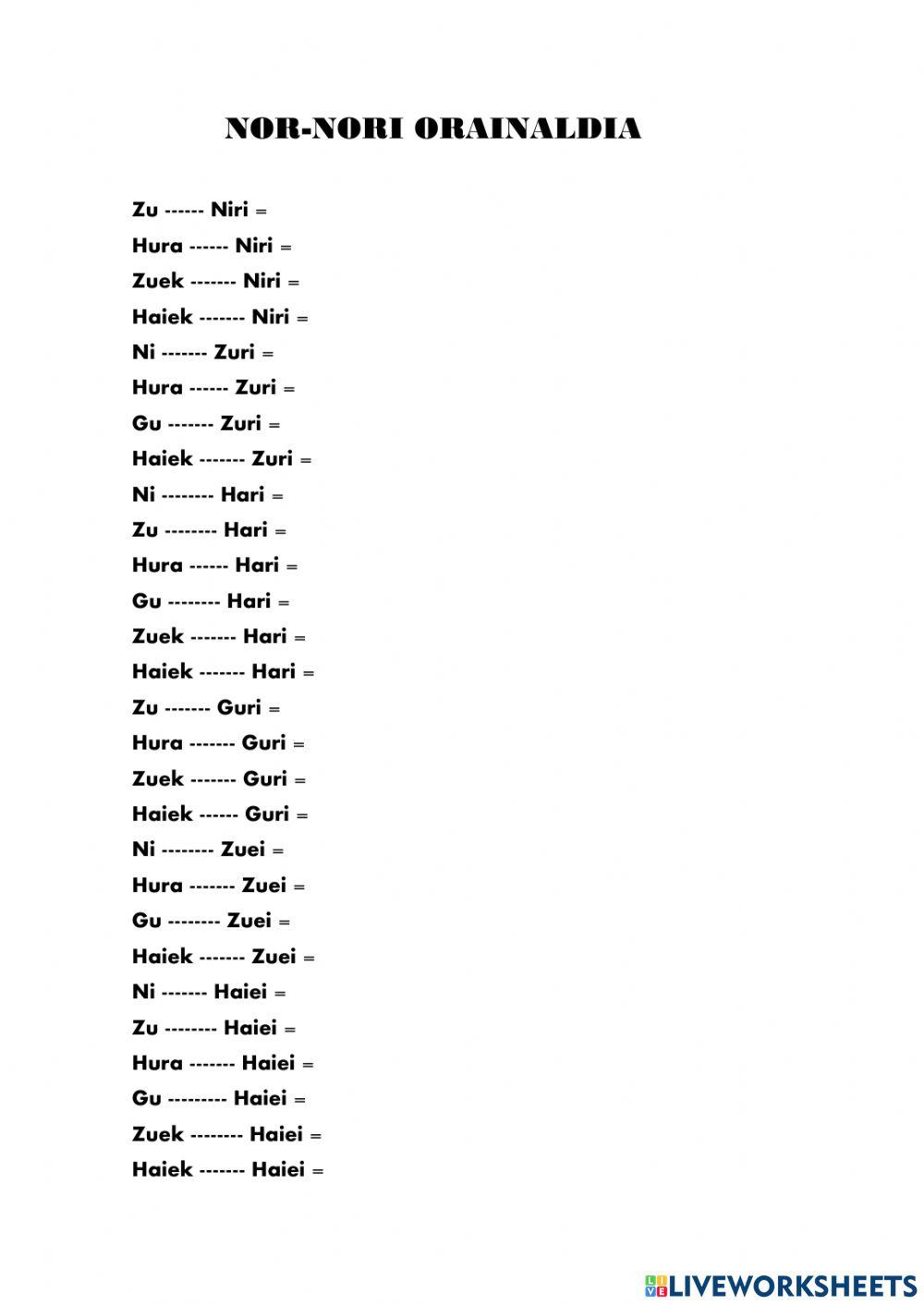 Nor-nori Orainaldia worksheet | Live Worksheets
