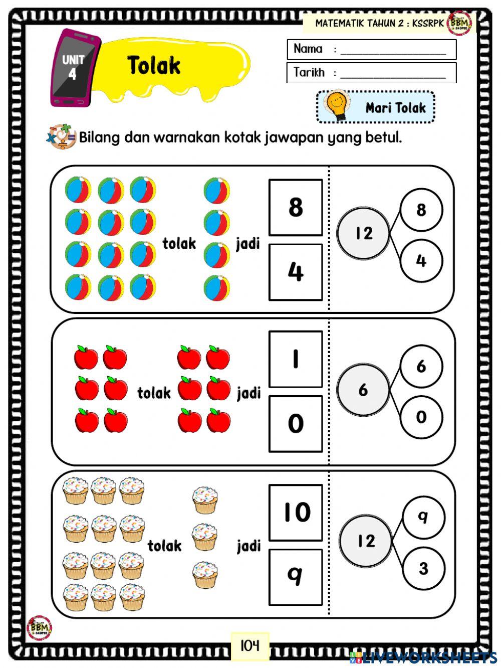 Tolak online worksheet for 2 | Live Worksheets