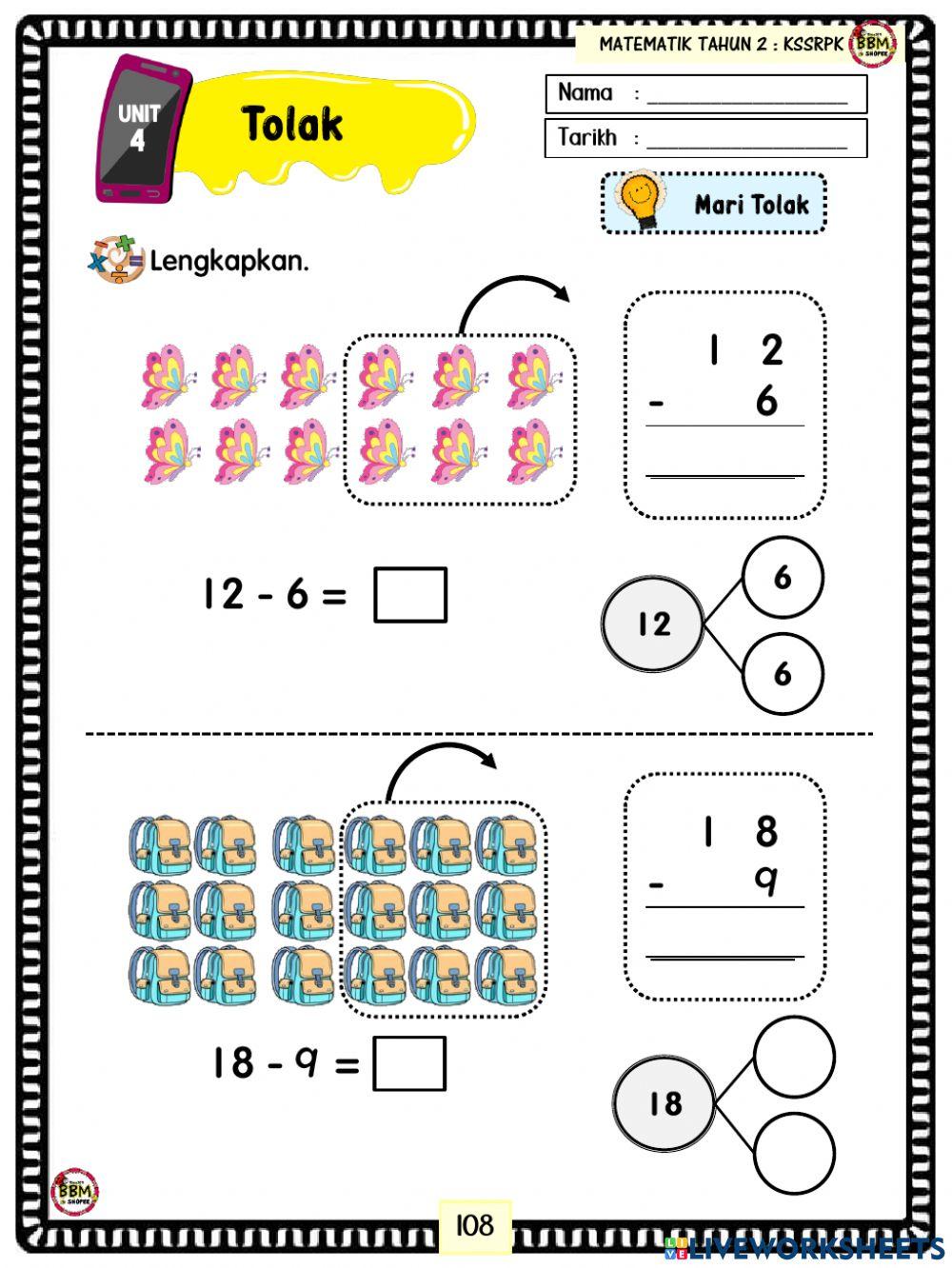 Tolak online worksheet for 2 | Live Worksheets