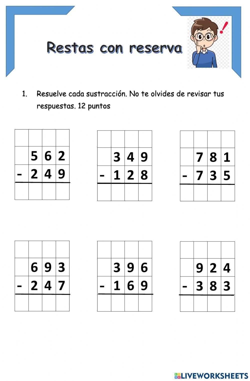 Restas y problemas interactive worksheet | Live Worksheets