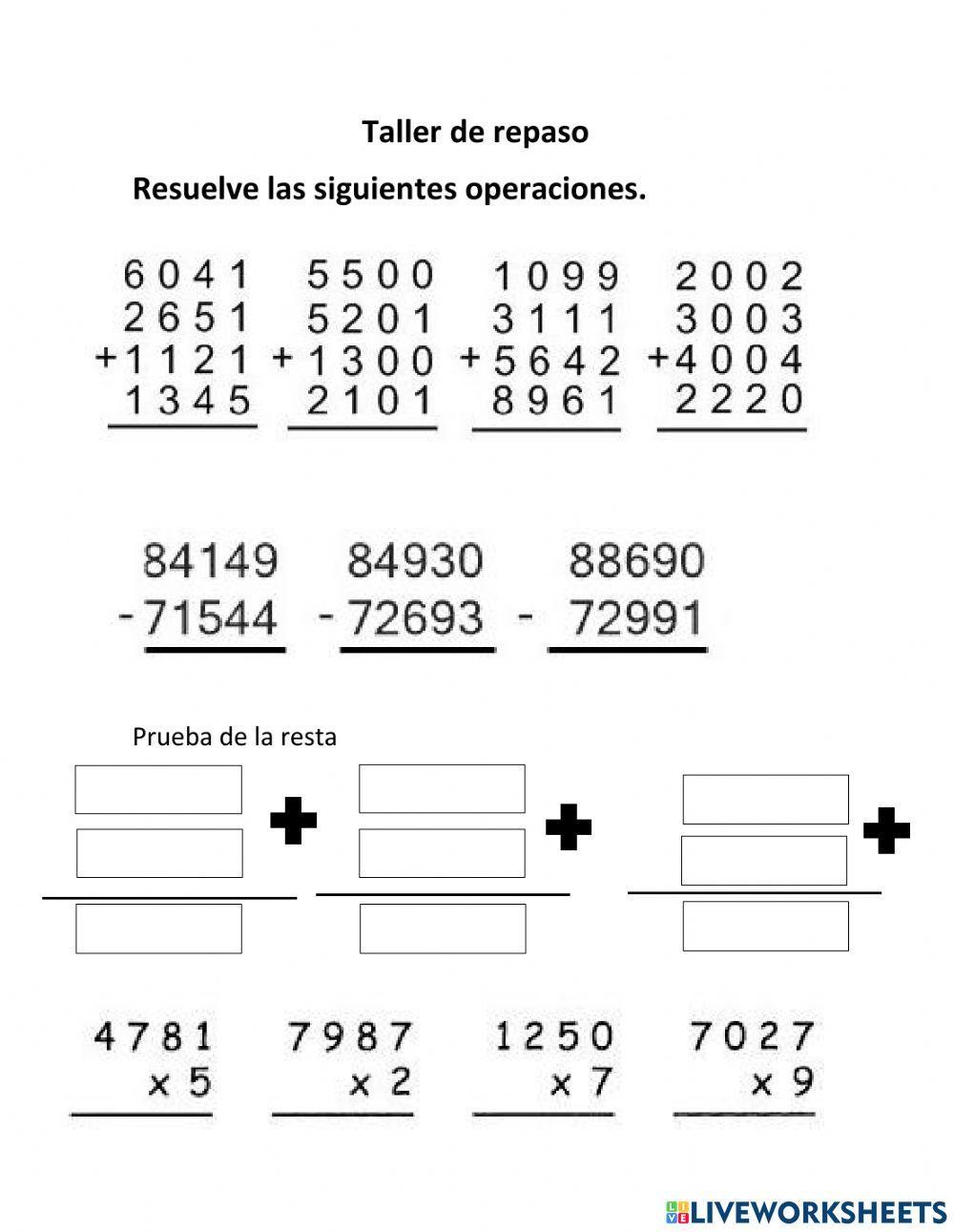 Taller matematicas 2 worksheet | Live Worksheets