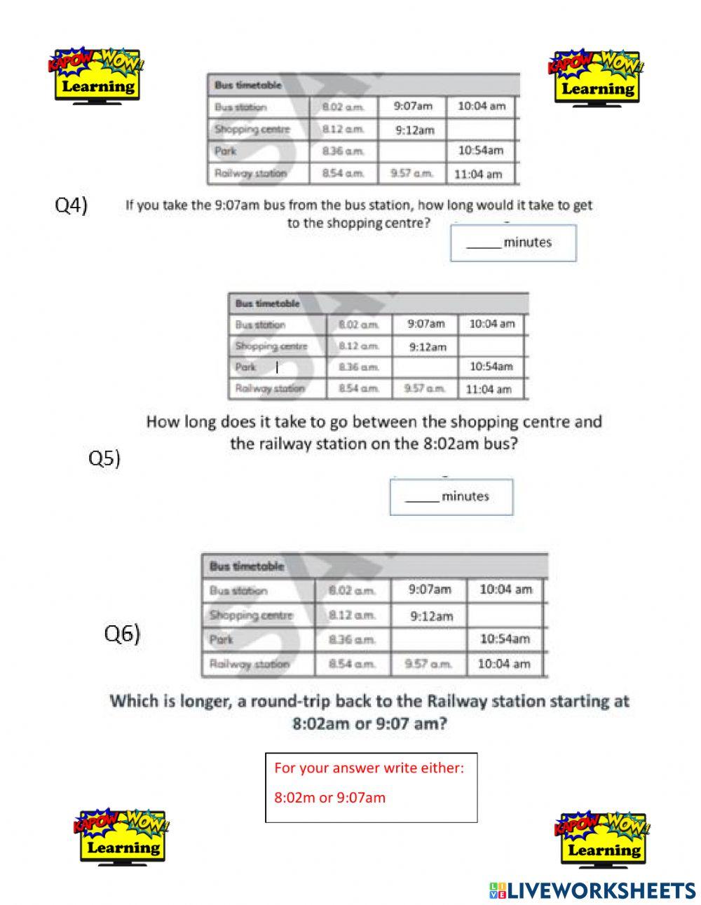 Timetable Word Problems 6Q's 1453489 | Glennon8484