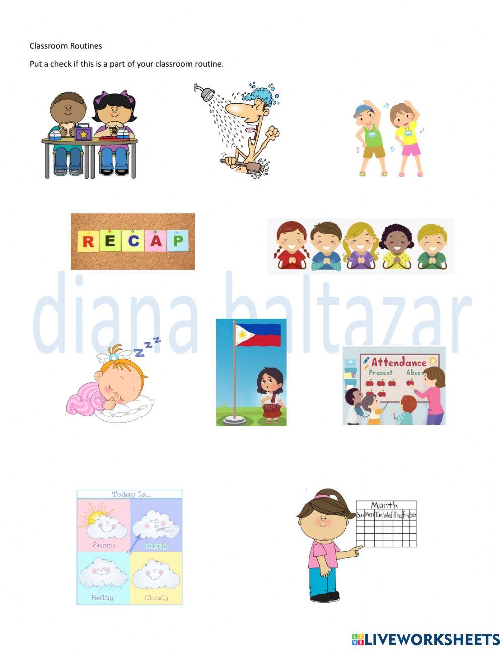 Classroom routine worksheet | Live Worksheets
