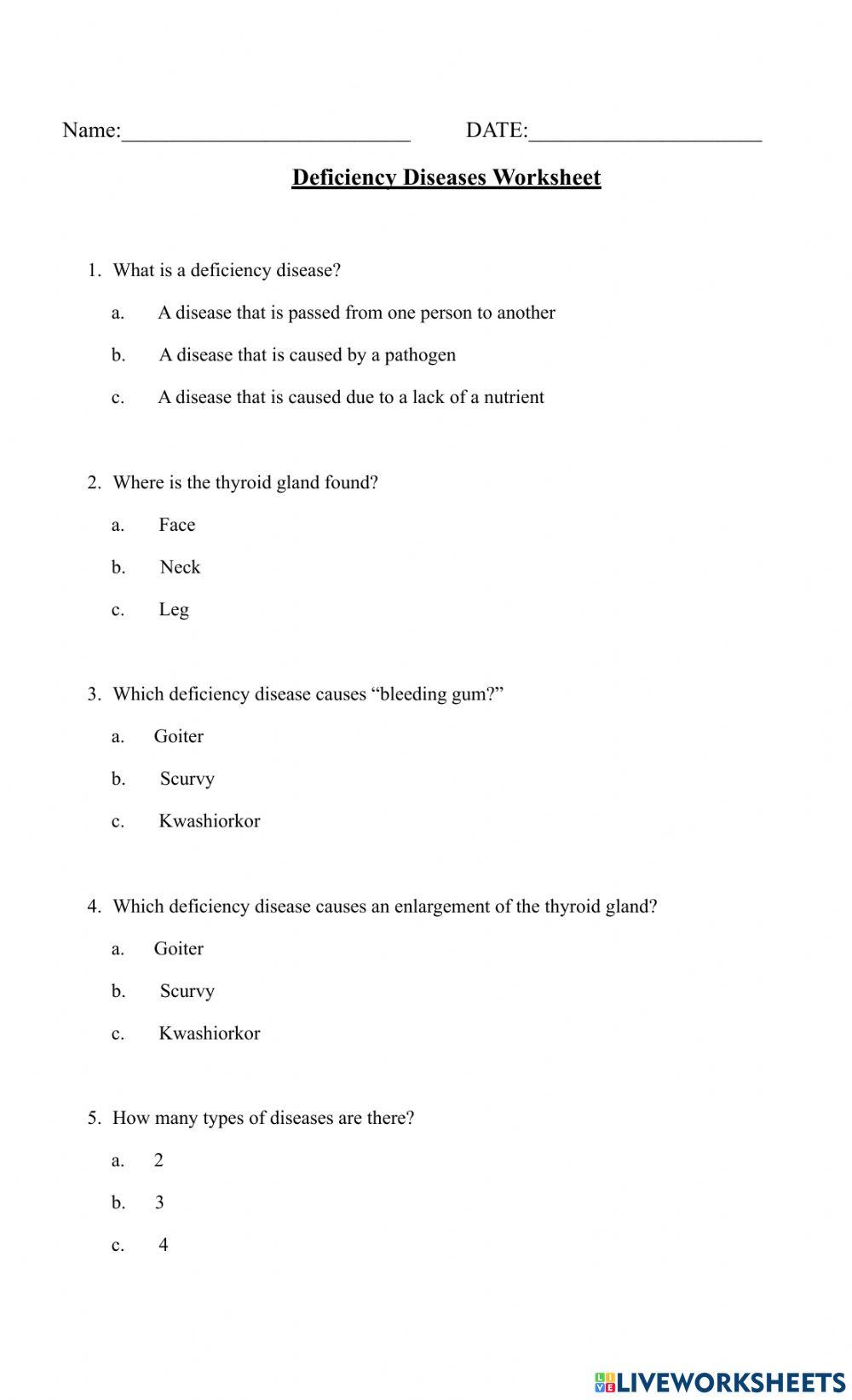 Deficiency Dise… | Free Interactive Worksheets | 1453760