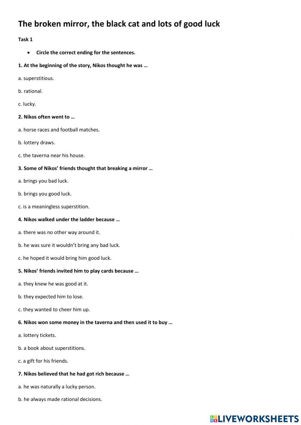 The broken mirror worksheet | Live Worksheets