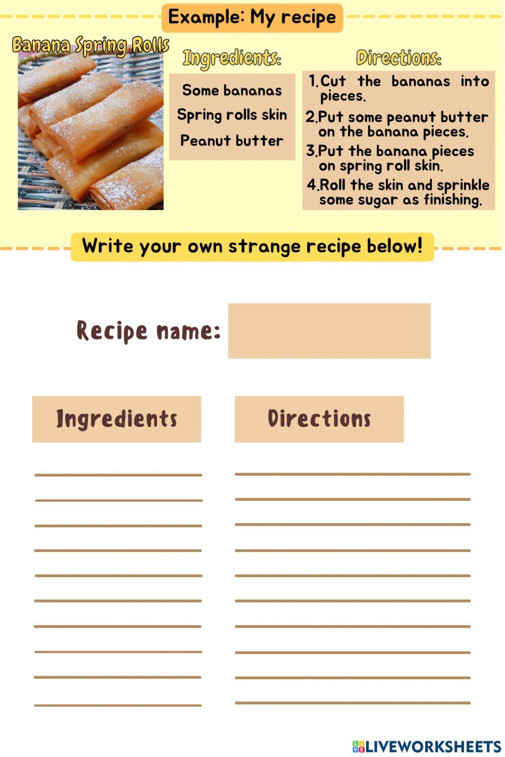 Writing a strange recipe! online exercise for | Live Worksheets