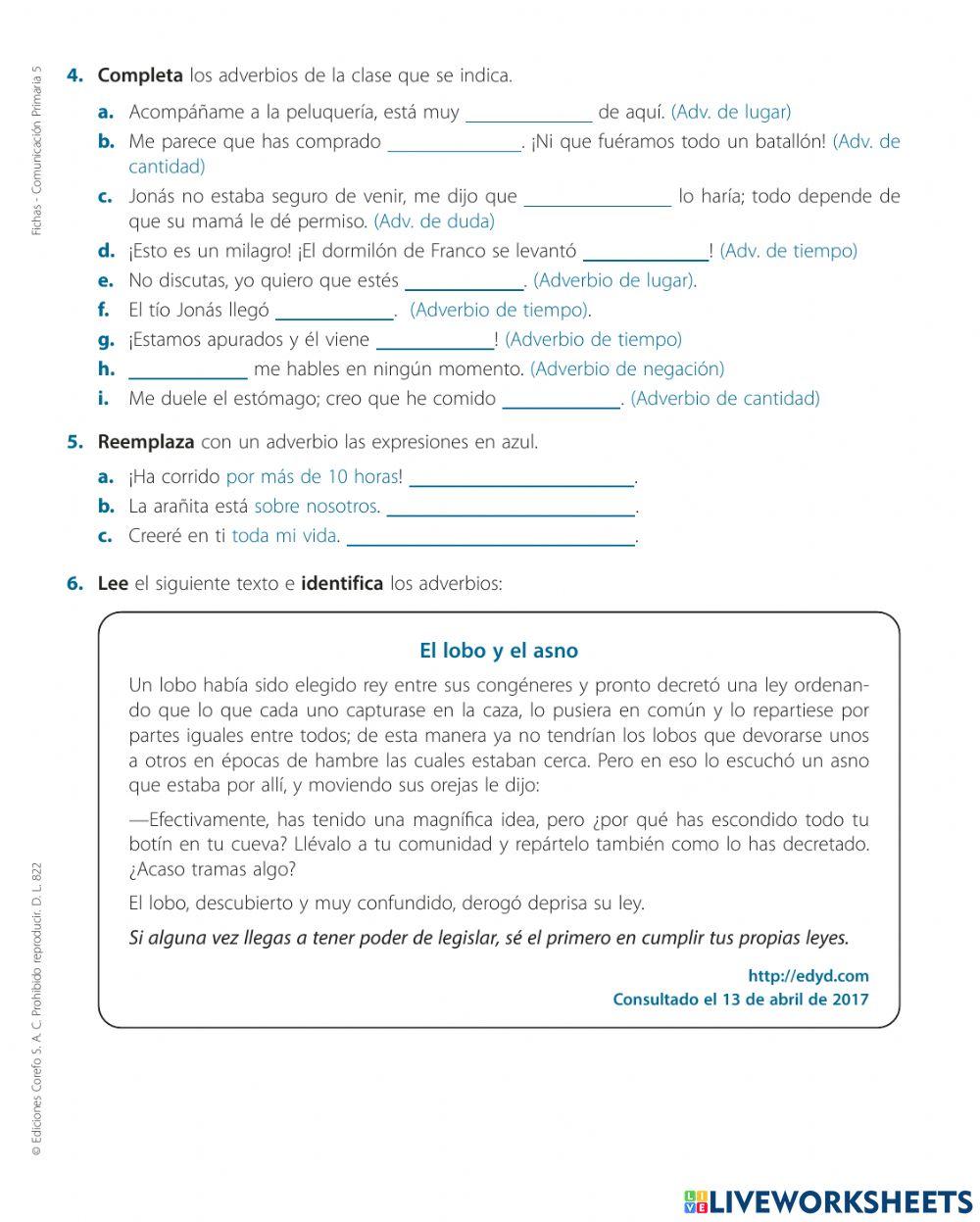 Adverbios 5º6º worksheet | Live Worksheets