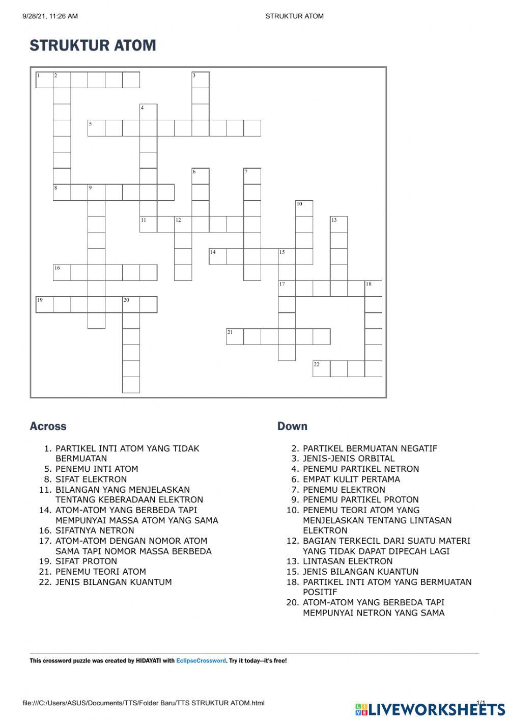 Tts struktur atom activity | Live Worksheets