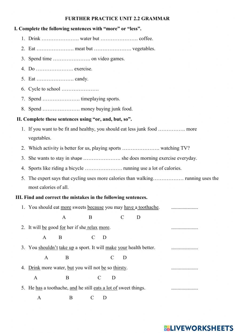 E7 Further Practice Unit 2.2 worksheet | Live Worksheets