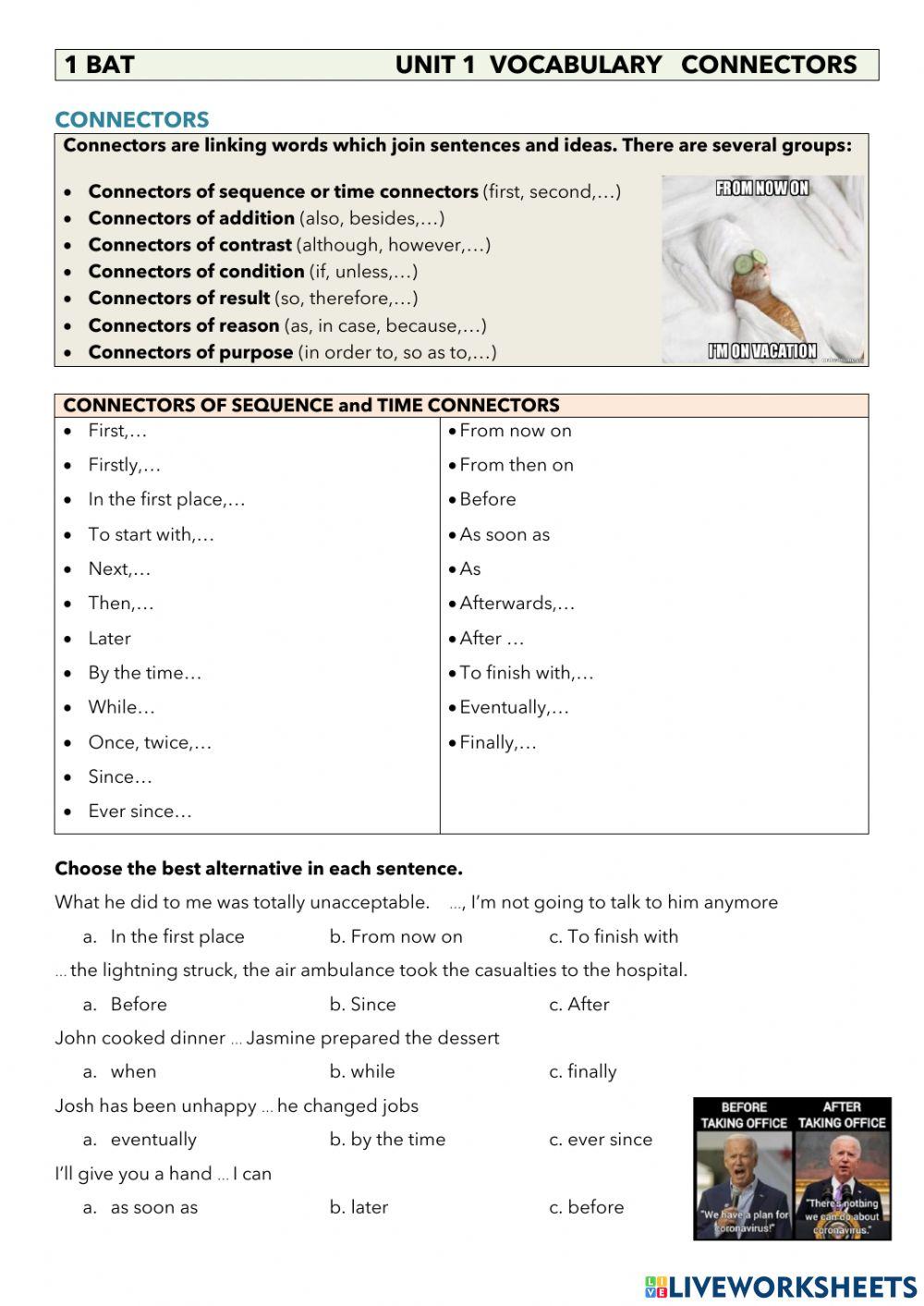 Connectors | Free Interactive Worksheets | 1454663