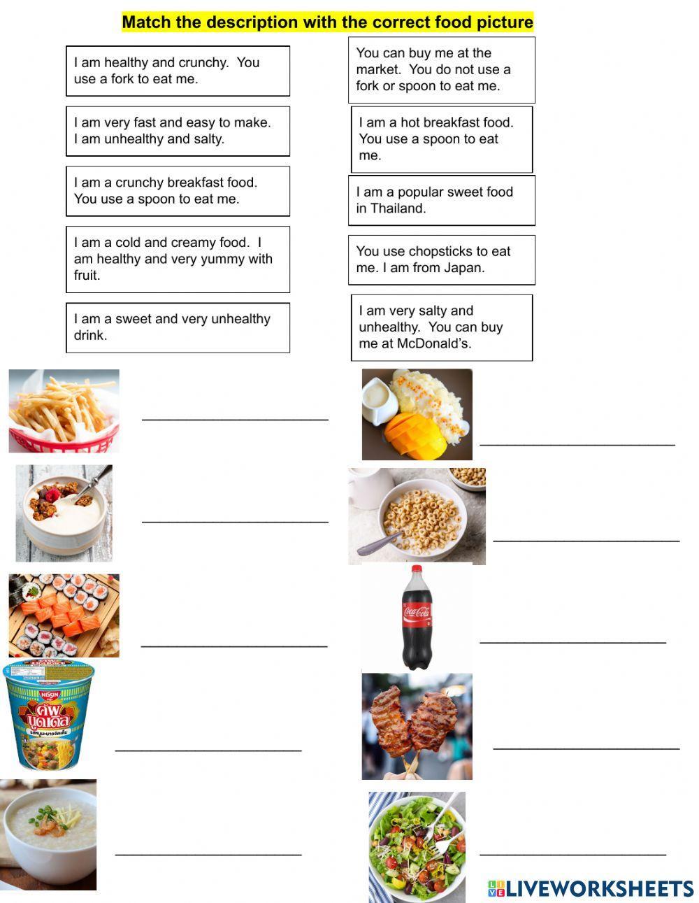 Matching Food w… | Free Interactive Worksheets | 1454843