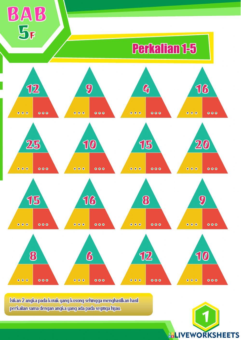 Perkalian 1-5 konsep 3 worksheet | Live Worksheets