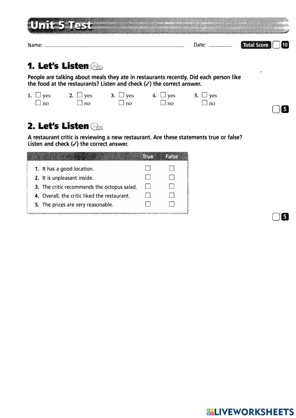 Con.Unit 5 test worksheet | Live Worksheets
