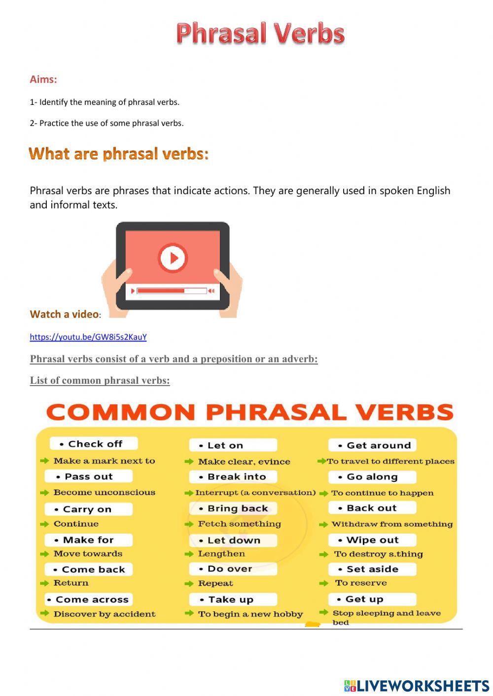 Phrasal verbs online exercise for 10 | Live Worksheets