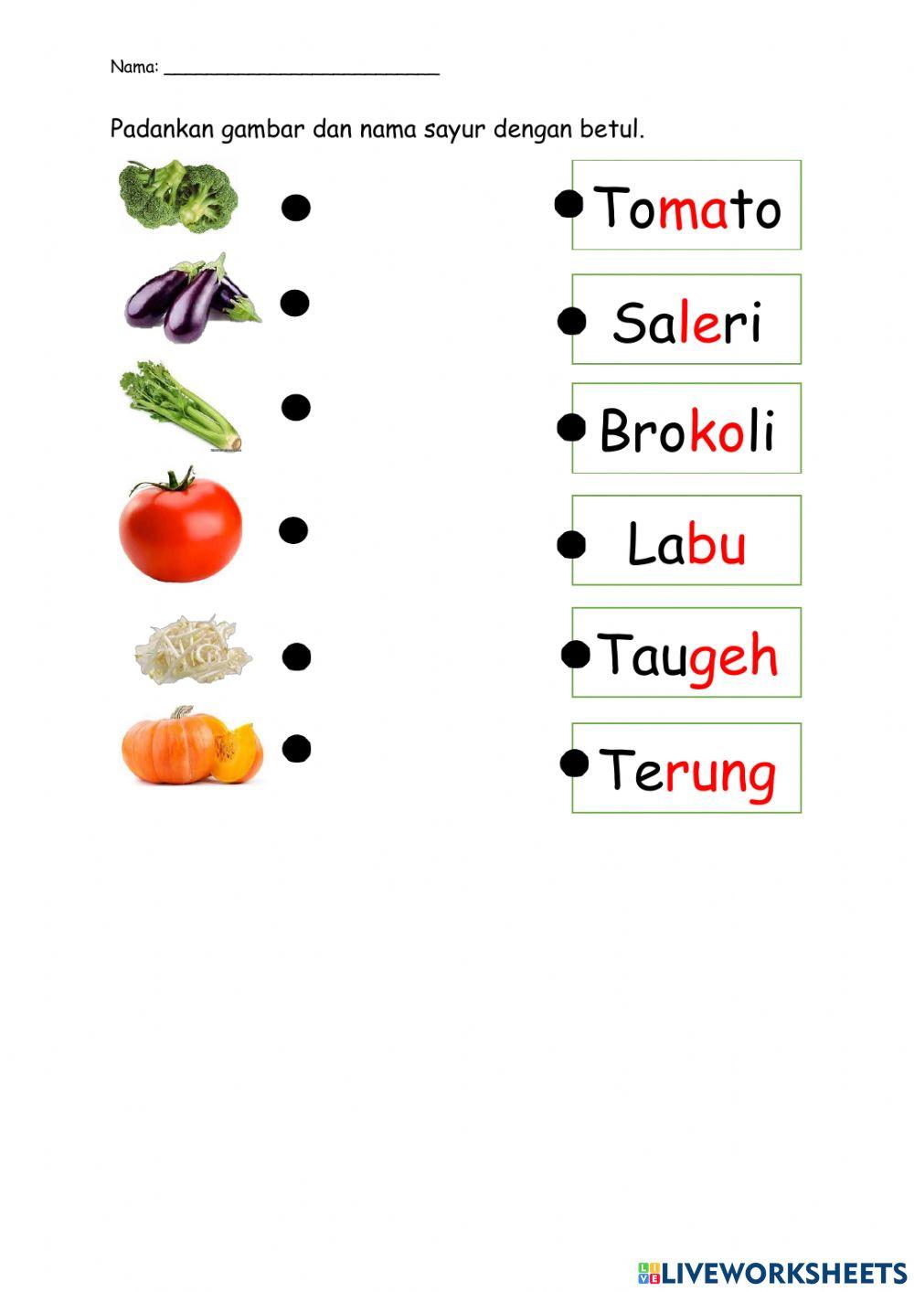 Sayur-sayuran online activity for Prasekolah | Live Worksheets