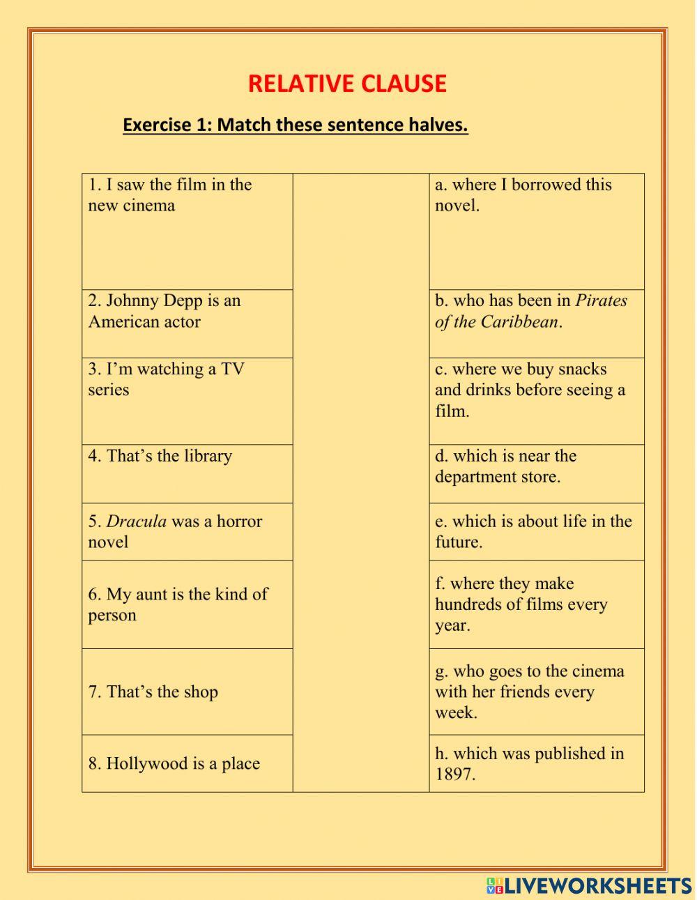 Relative clauses online exercise for 9 | Live Worksheets