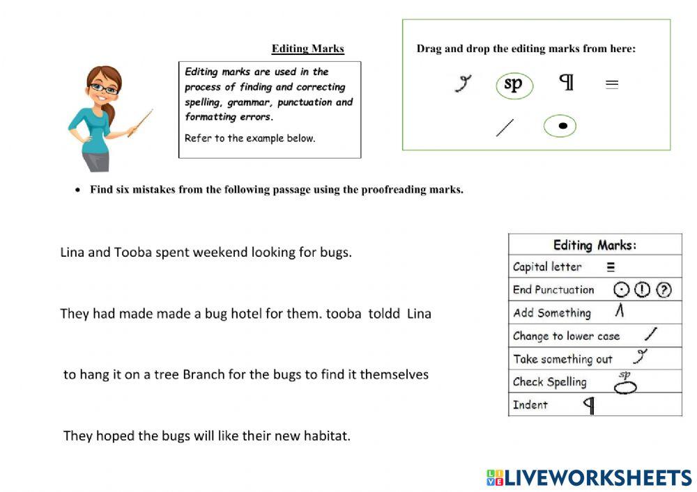 editing marks worksheet