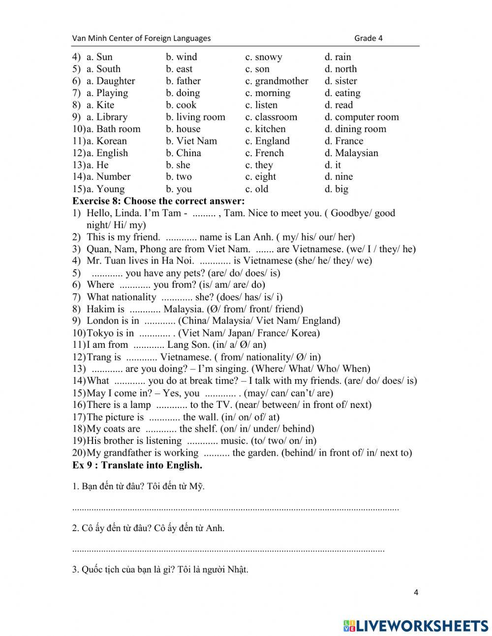 Unit 2-Grade 4 worksheet | Live Worksheets