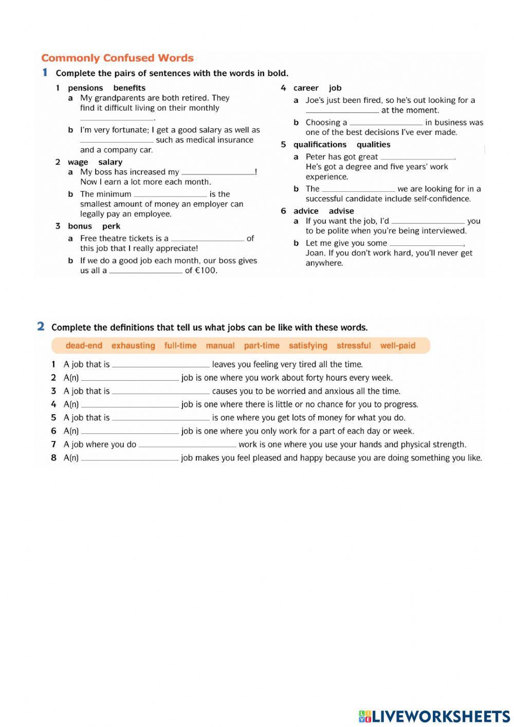 A Hard Day's Work Vocabulary Exercises online exercise for | Live ...