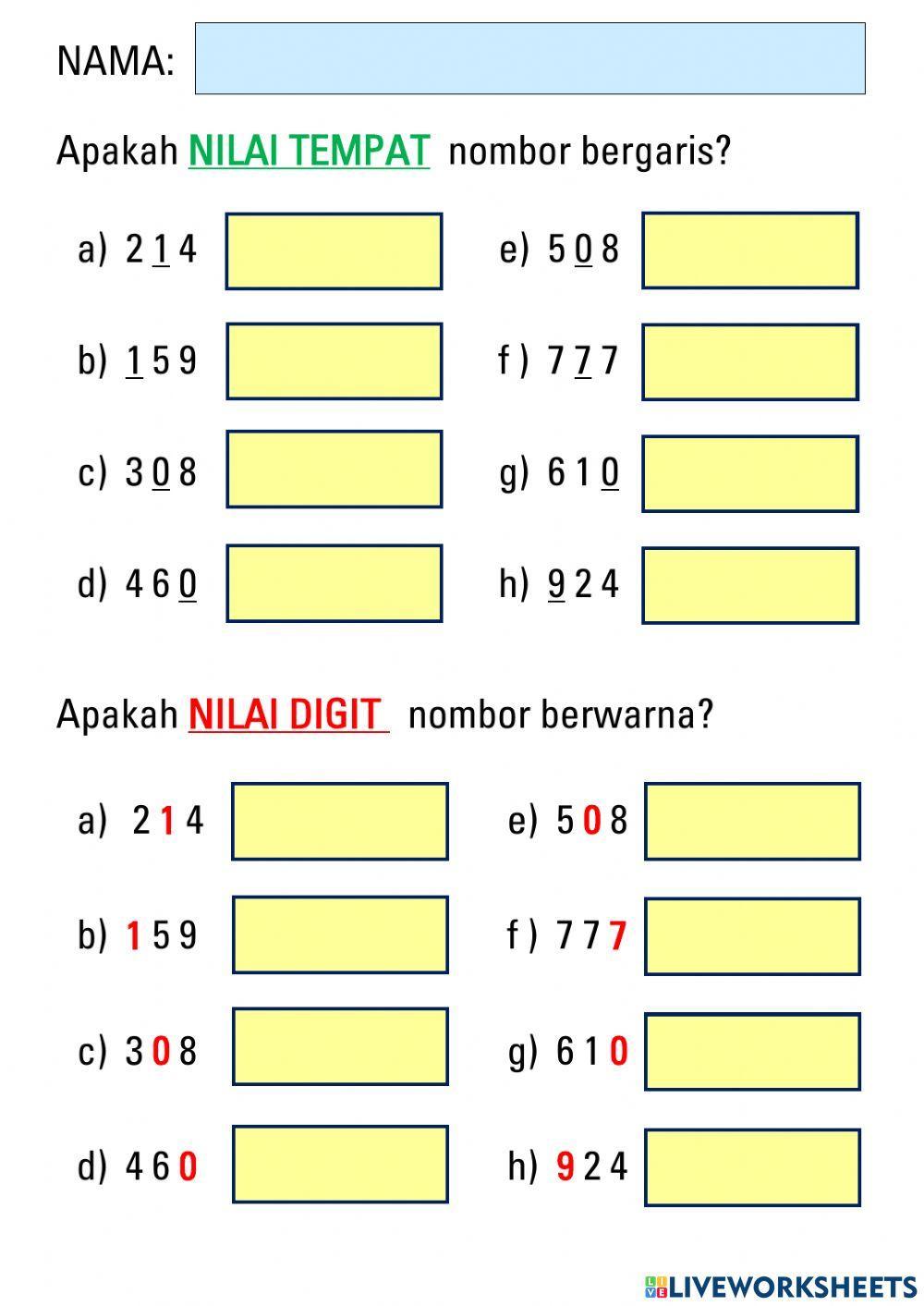 Nilai tempat dannilai digit 1456997 | linamarwan | Live