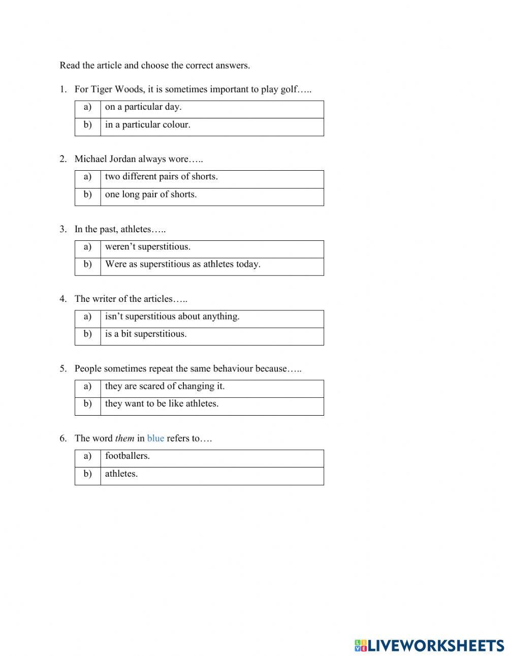 UNIT 8 GOOD LUCK BAD LUCK (SUPERSTITION AND SPORT) online exercise for ...