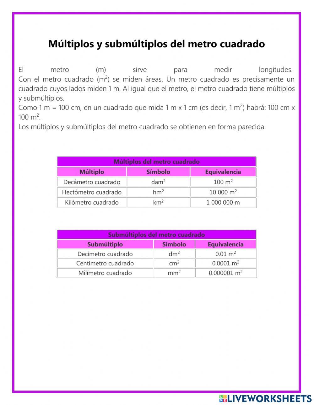 Múltiplos y submúltiplos del metro exercise | Live Worksheets