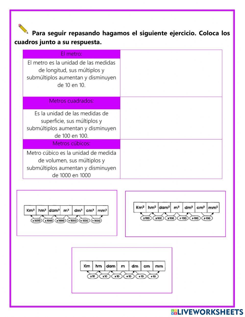 Múltiplos y submúltiplos del metro exercise | Live Worksheets