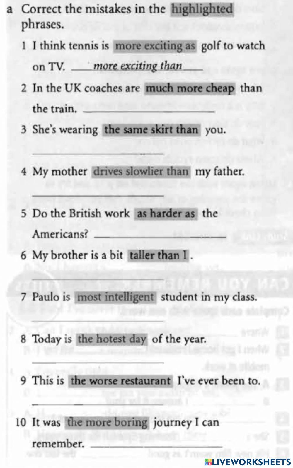 Workbook - 2C - superlatives and comparatives worksheet | Live Worksheets