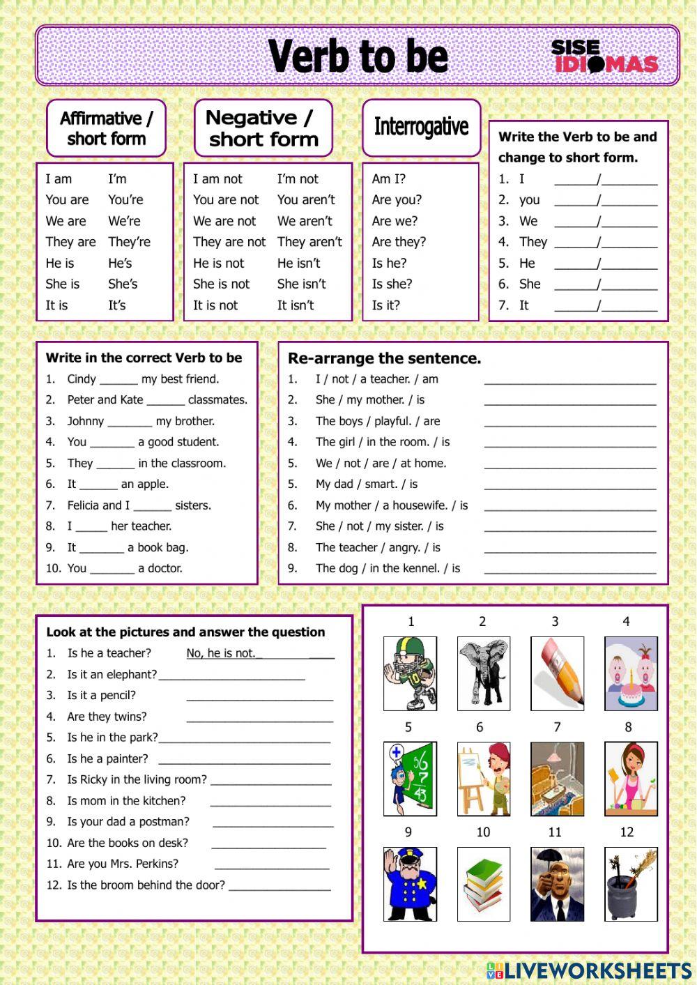 VERB BE - REVIEW online exercise for | Live Worksheets