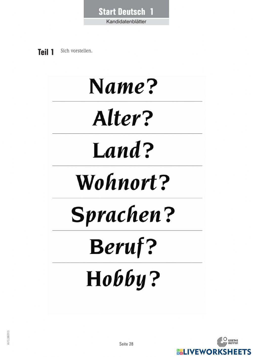 Sprechen a1 4169438 | Tushardeep Singh | Live Worksheets