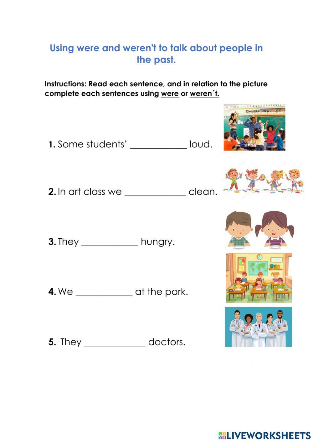 Using were and weren't to talk about people in the past worksheet ...