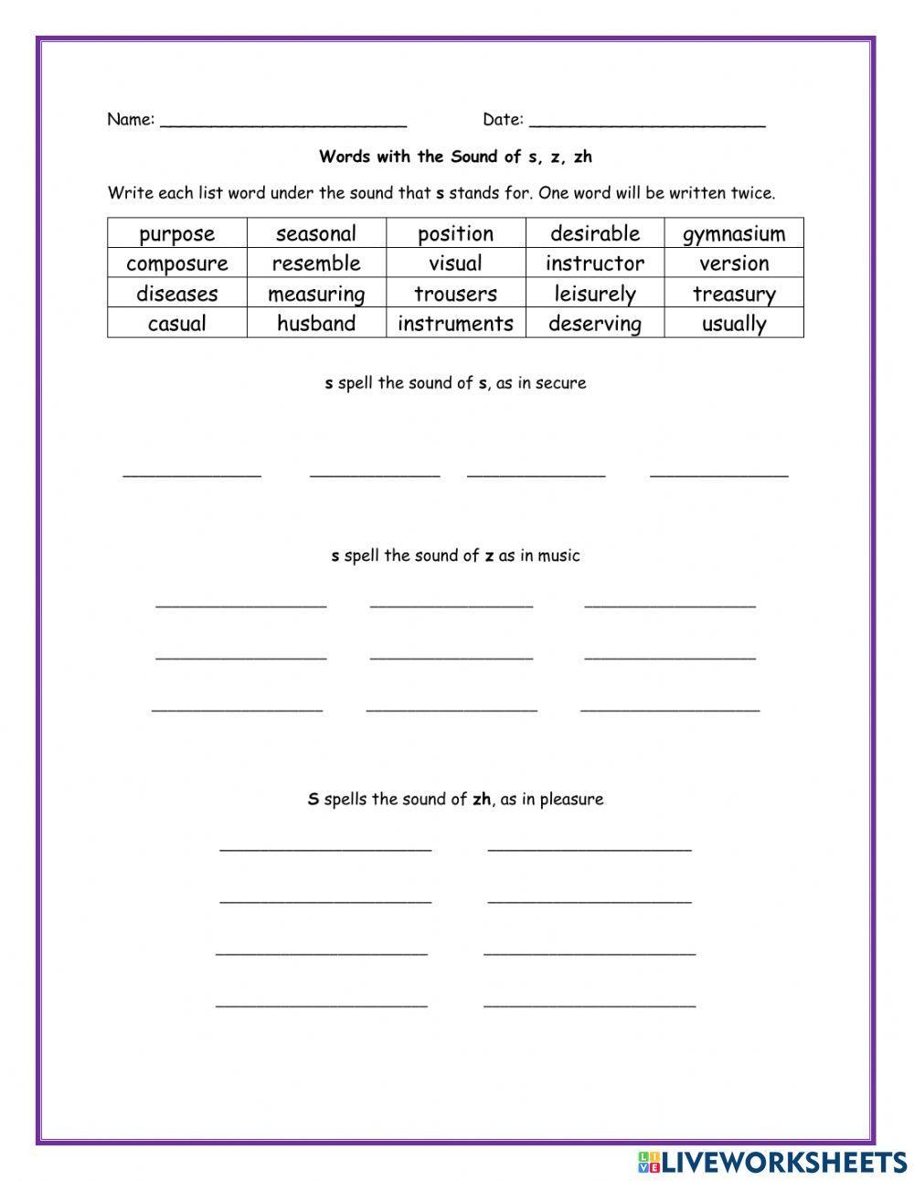 Words with the … | Free Interactive Worksheets | 1458227
