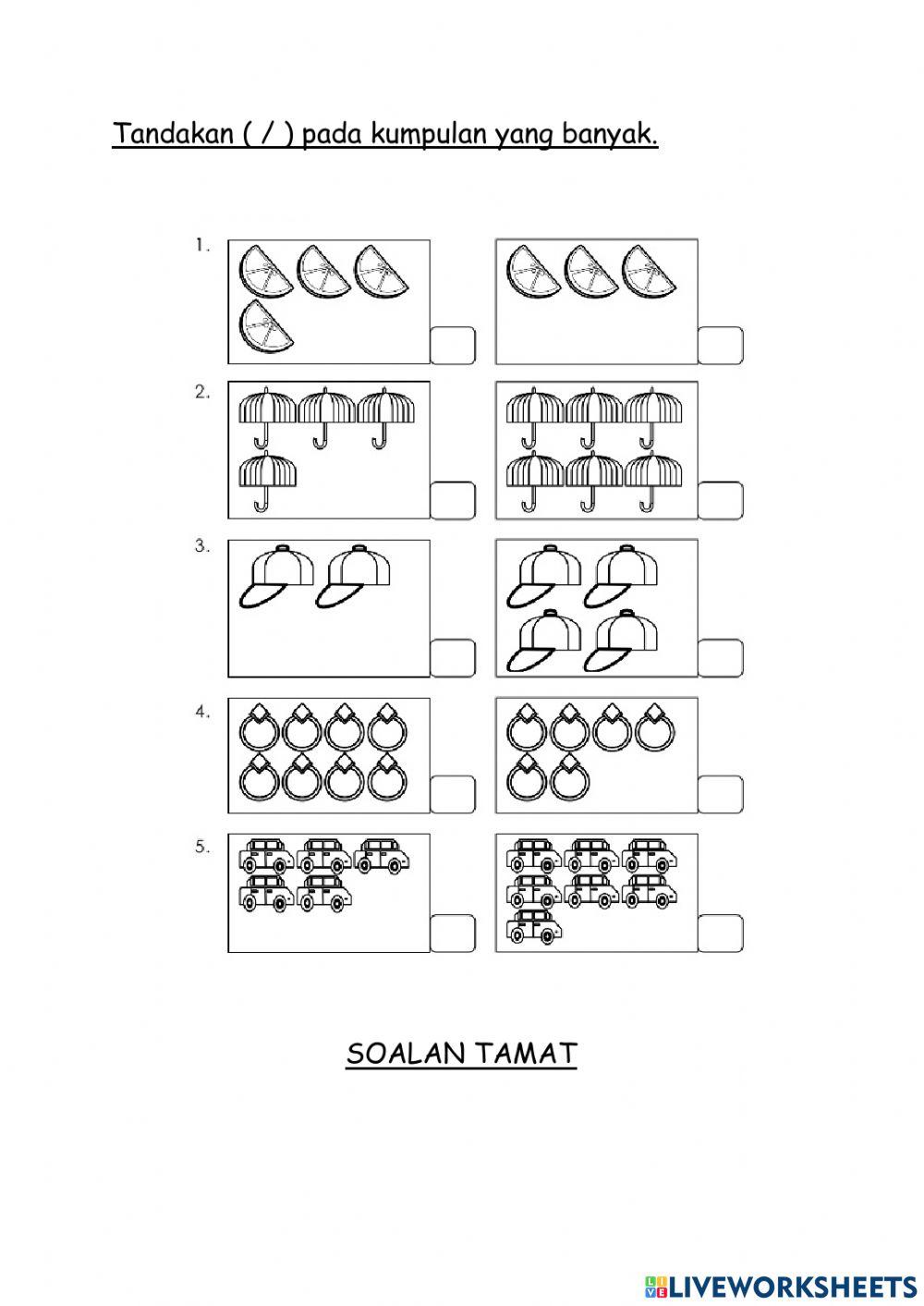 SOALAN MATEMATIK TAHUN 1 online exercise for | Live Worksheets