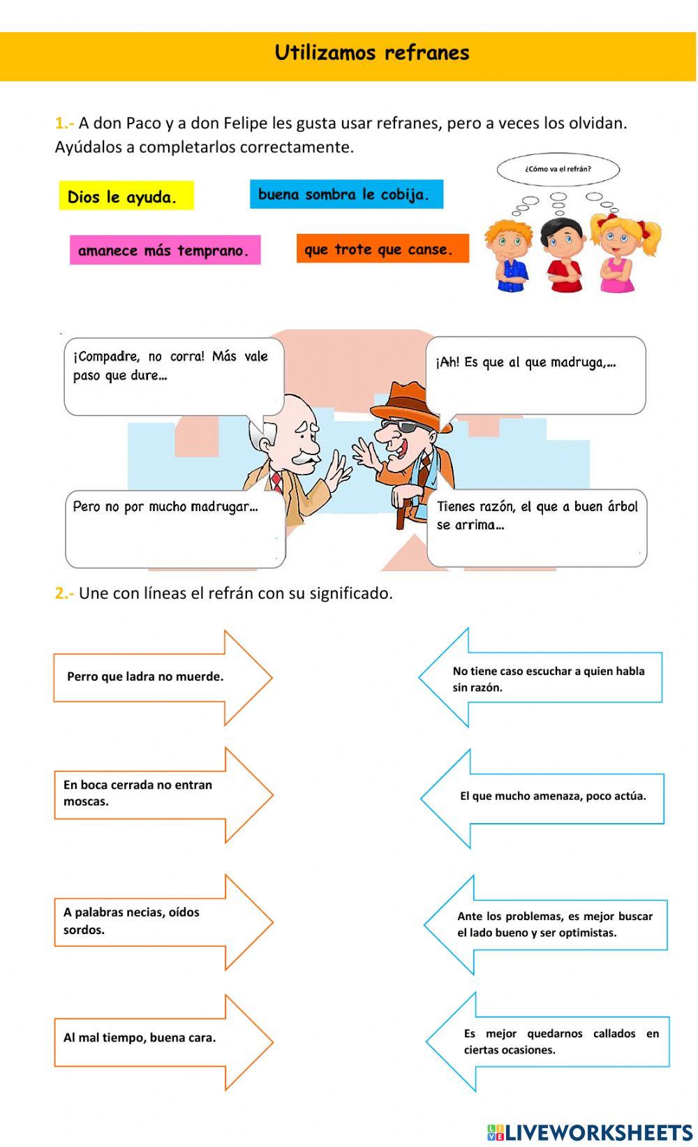 Utilizamos refranes worksheet | Live Worksheets