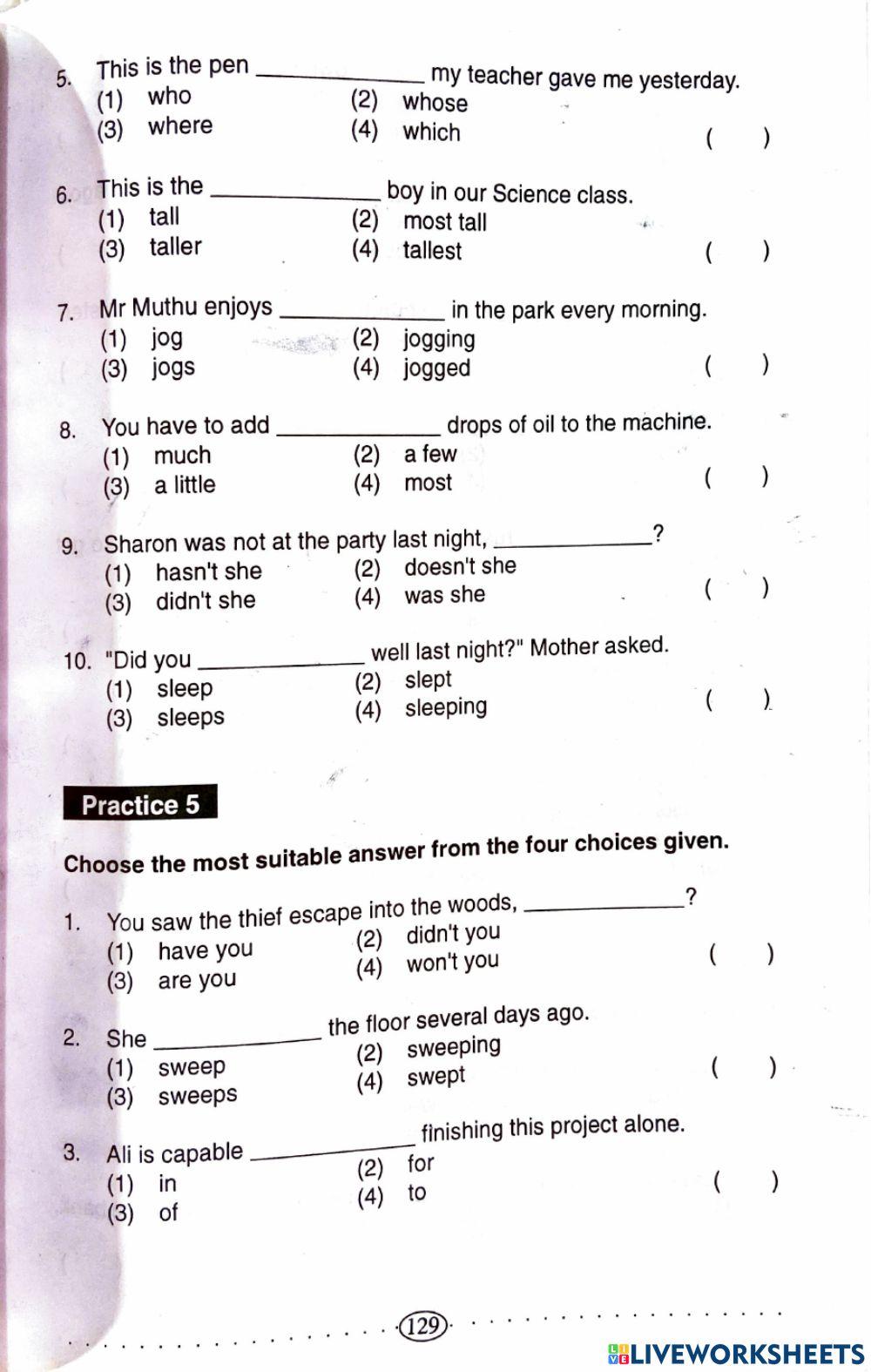 P5 Grammar MCQ 1 online exercise for | Live Worksheets