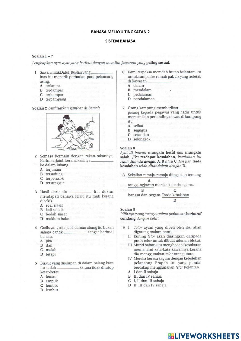 BM TINGKATAN 2 : SISTEM BAHASA LATIHAN 1 5185246