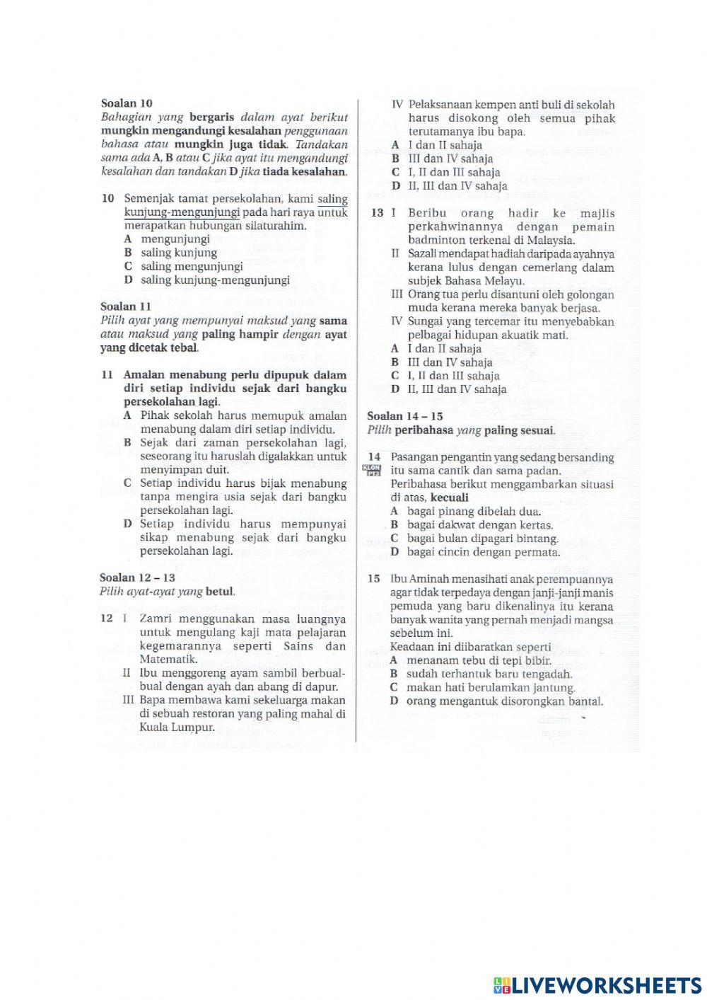 BM TINGKATAN 2 : SISTEM BAHASA LATIHAN 1 5185246