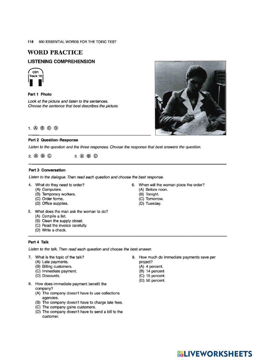 Toeic - Vocab - Unit 19 - Listening Ex worksheet | Live Worksheets