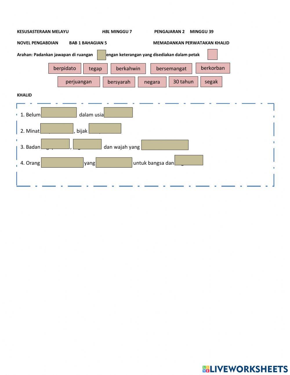 Memadankan perwatakan khalid worksheet | Live Worksheets