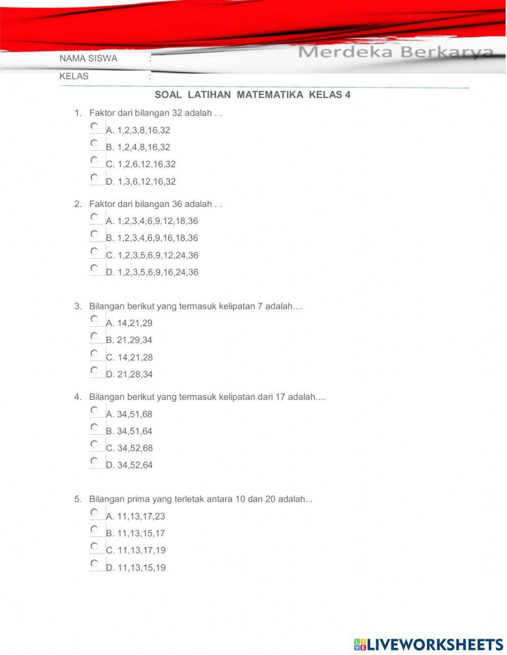 Rohimah mtk kelipatan persekutuan worksheet | Live Worksheets