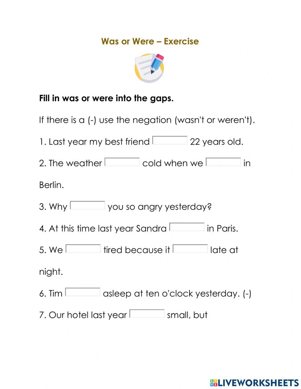 Was and were English as a Second Language (ESL) activity | Live Worksheets