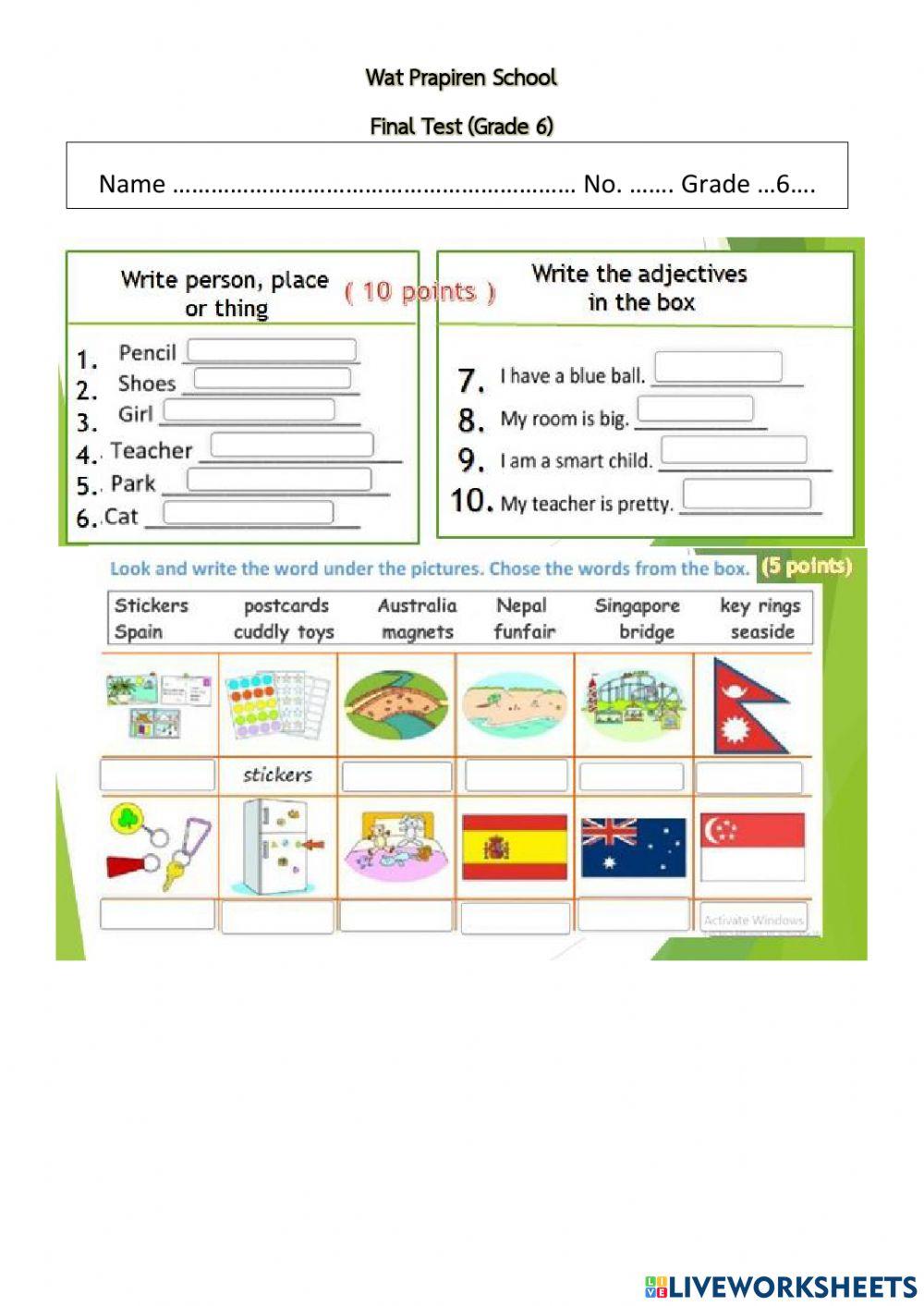 Test online exercise for 6 | Live Worksheets
