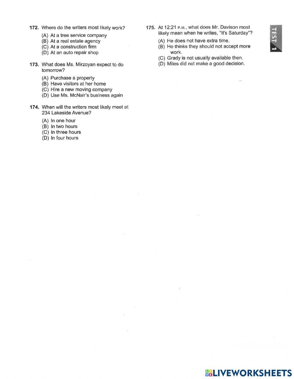 ETS 2021 TOEIC RC TEST 1 PART 7b worksheet | Live Worksheets
