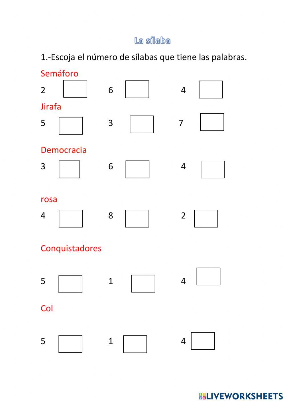 La silaba activity for Tercero | Live Worksheets