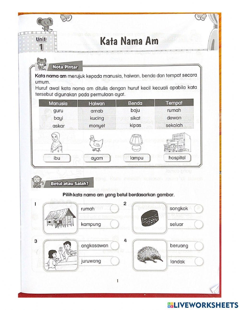Bm tahun 2 (KATA NAMA AM) L1 interactive activity for 2 | Live Worksheets