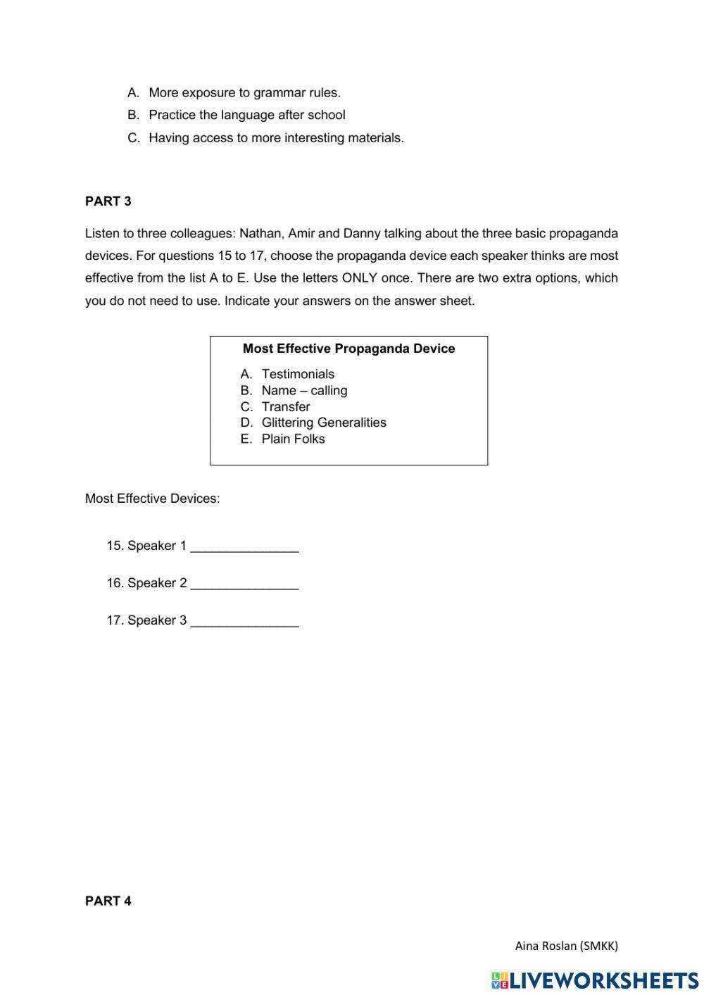 MUET Listening | Free Interactive Worksheets | 1460411