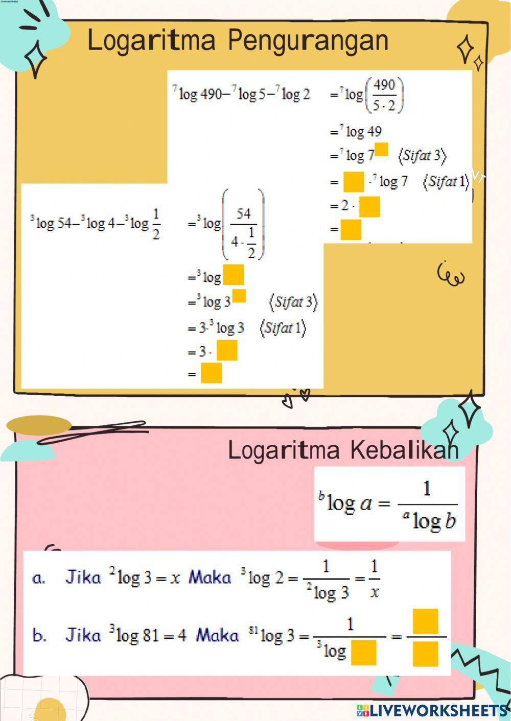 Logaritma 1 | Free Interactive Worksheets | 1460335