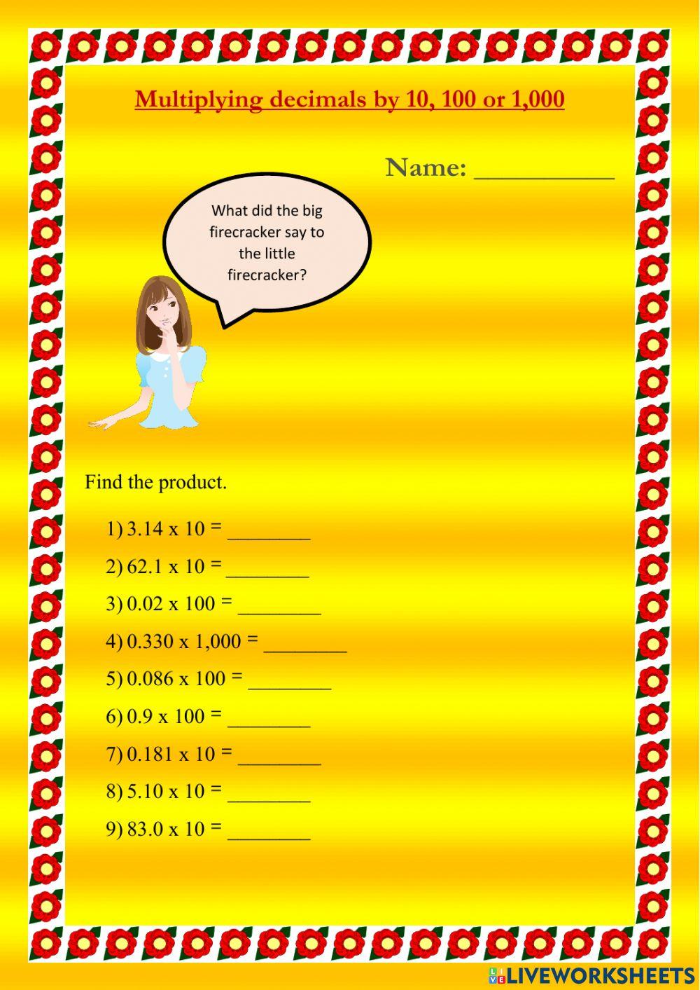 Multiplying Decimals By 10 100 Or 1 000 Worksheet Live Worksheets multiplying-decimals-by-10-100-or-1-000-worksheet-live-worksheets